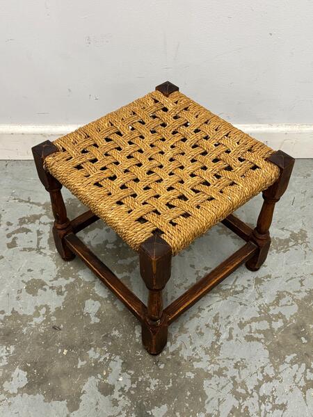 Vintage Caned Footstool Woven Rattan Seat Stool – Bobbin Legs, Rustic ...