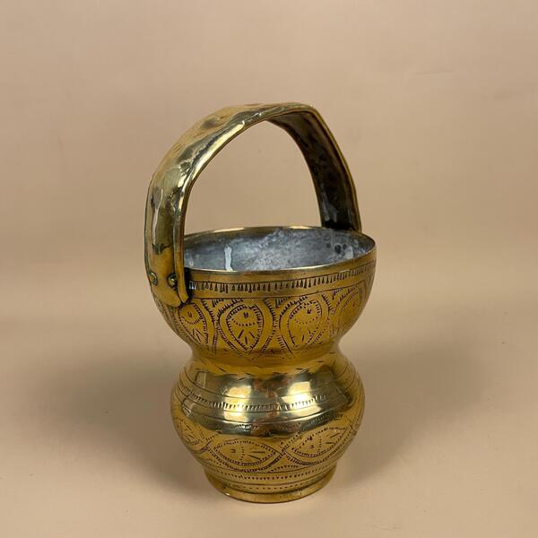 Antique Brass Pot With Handle Mini Bucket Hand Engraved Indian Gold ...