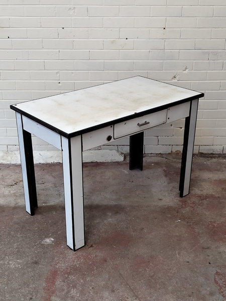 Antique Vintage 1940s French Enamel Metal Doctors Desk | Vinterior