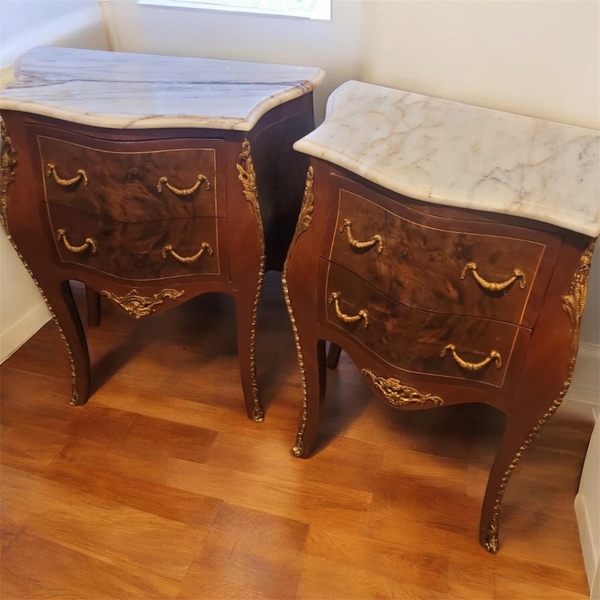 Louis XV Vintage French Style Baroque Bombe Bedside Drawers With Marble ...
