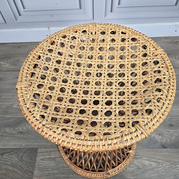 Vintage Round Cane Stool Rattan Wicker Twist Plant Stand Seat Footstool ...