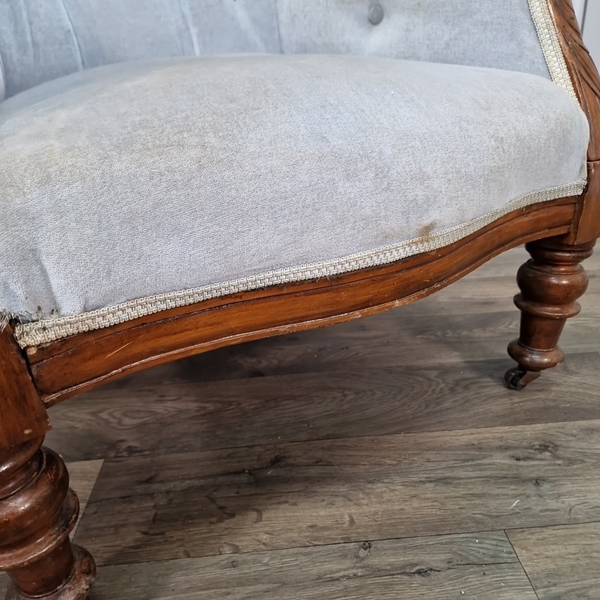 Antique Victorian Armchair – Deep Button Back – Carved Scroll Arms ...
