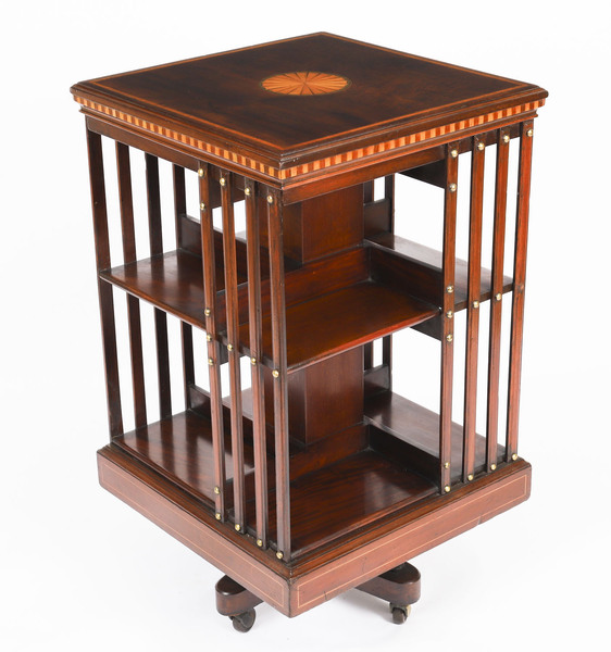 Edwardian Flame Mahogany & Inlaid Revolving Bookcase Circa 1900 | Vinterior