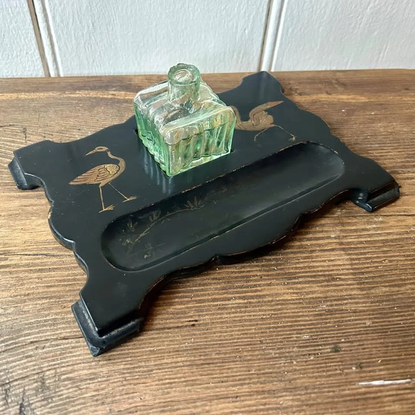 Antique Japanese Pen Tray & Inkwell | Vinterior