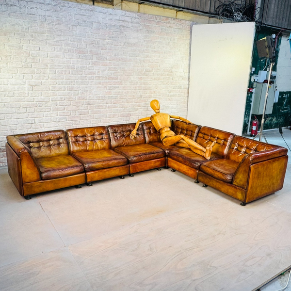 Vintage Danish Modular 6 Seater Tan Leather Sofa | Vinterior