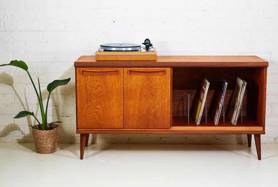 Teak Vintage Mid Century Record Cabinet Vinyl Storage | Robert ...