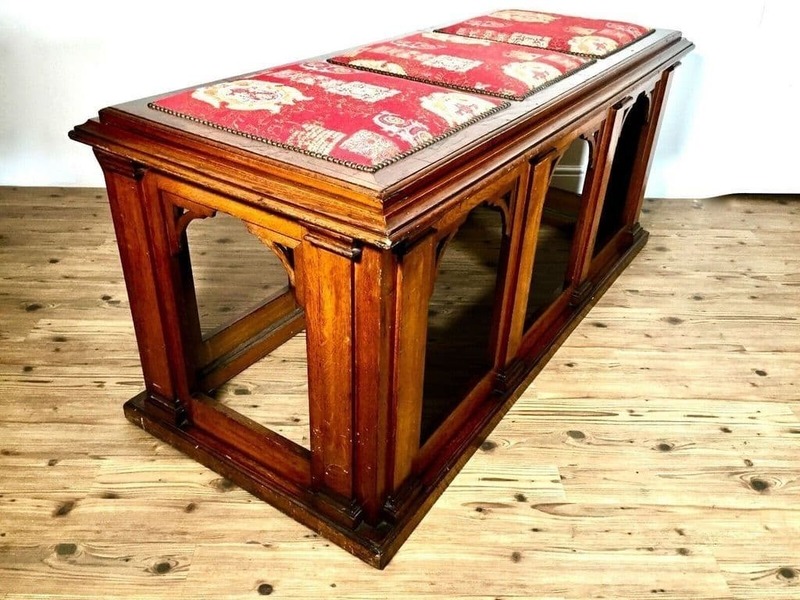 Antique 19th Century Gothic Revival Mahogany Wood Chapel Window Bench ...