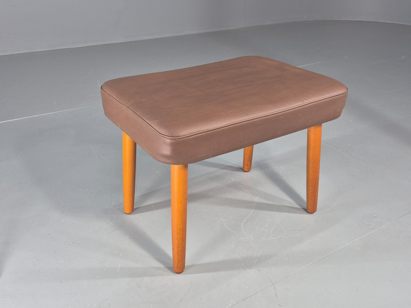 Vintage Danish Mid Century Footstool Brown Vinyl Beech Legs Retro 1960s ...