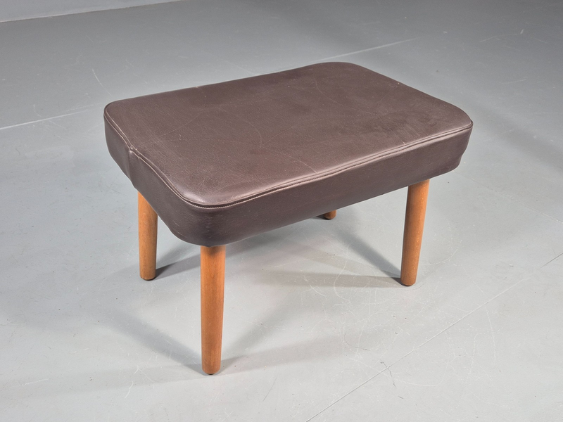 Vintage Danish Mid Century Footstool Brown Vinyl Beech Legs 1960s Retro ...