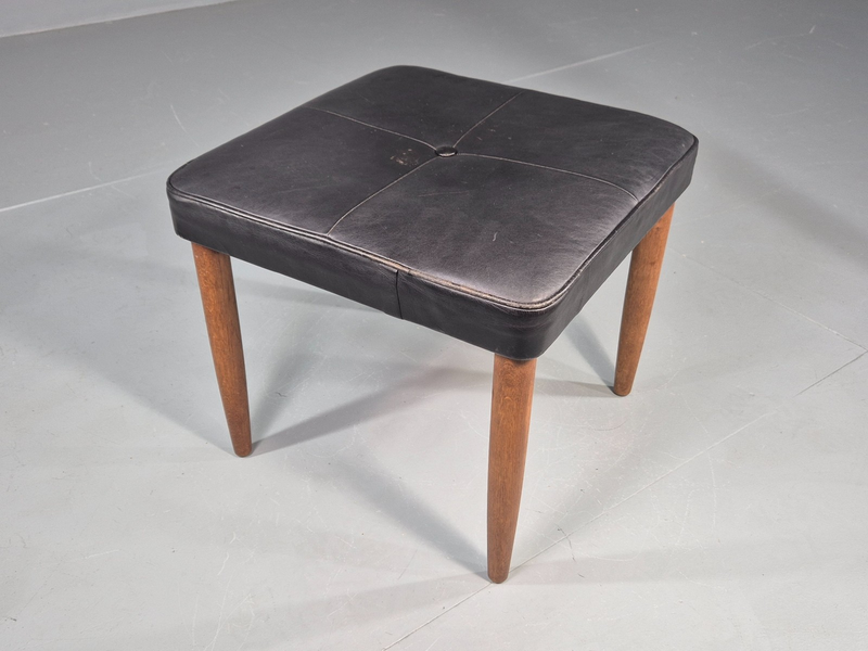 Vintage Mid Century Footstool Danish Black Leather Teak Legs 1960s ...