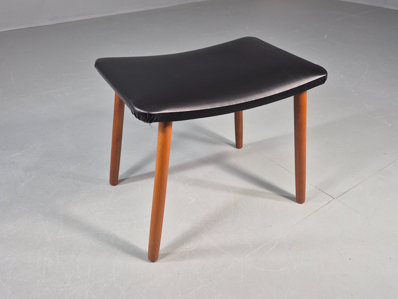 Vintage Danish Mid Century Footstool Black Vinyl Beech Legs 1960s Retro ...