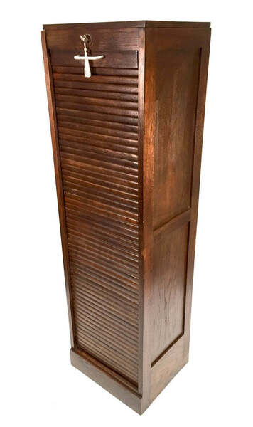Antique 1950s Wooden Oak Tambour Fronted Office Paper Filing Cabinet ...