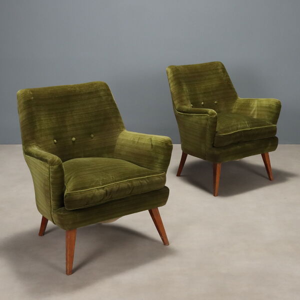 Vintage Armchairs Green Velvet Wood Design Italy 1950s | Vinterior