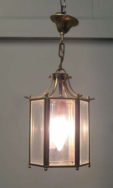 French Brass And Glass Lantern, Hall Light This Lovely Light Has 6 Flat ...