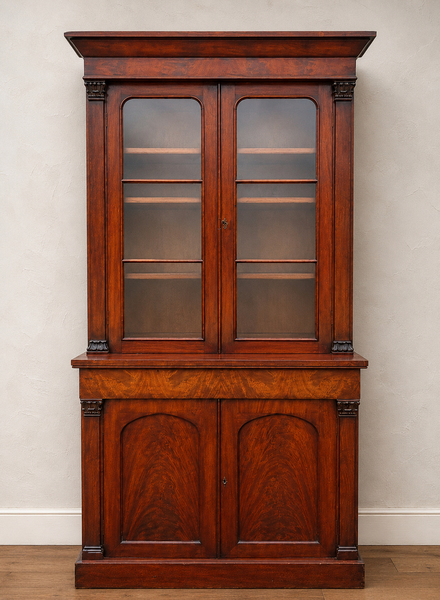 Fine William IV Flame Mahogany Library Bookcase With Fitted Cabinet, C ...