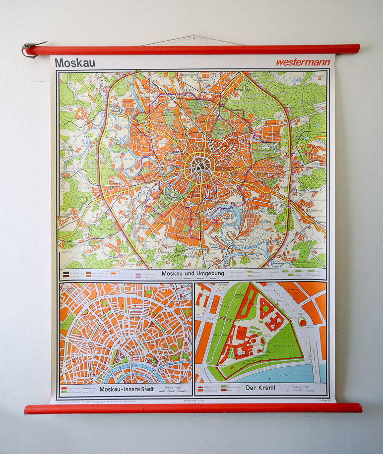 Original Huge Vintage German Educational School Wall Chart Moscow ...