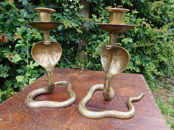 Home & Living Vintage brass snake serpent Cobra alter candle holder ...