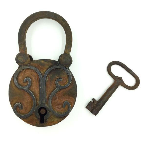 African Accessories | Brass Antique Moroccan Lock, Brown | Vinterior