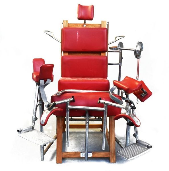 Birth Chair Covered With Red Metal And Oak Leatherette | Vinterior