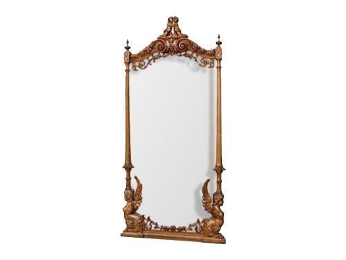 1800s Antique Carved Wooden Mirror Frame With Putti, Brown | Vinterior