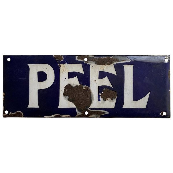 Vintage French Enamel "Peel" Advertising Sign in Blue | Vinterior