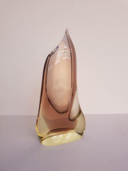 Amber Bohemian Vase With Two Openings By Klinger Miroslav, 1960s ...