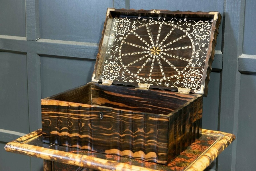 19th C Large Anglo Indian Coromandel Inlaid Sewing Box | Vinterior