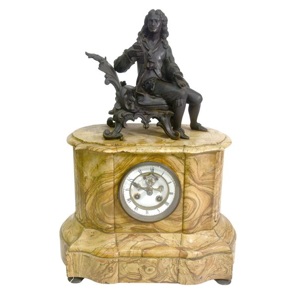 Bronze Clock With The Thinker On Veined Marble From Late 19th Century ...