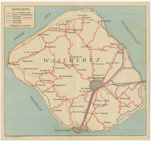 Antique Map Of Walcheren By Den Boer (C.1910) | Vinterior