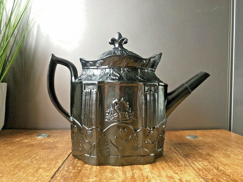 Rare Early 19th Century Black Basalt Neoclassical Leaves Teapot ...