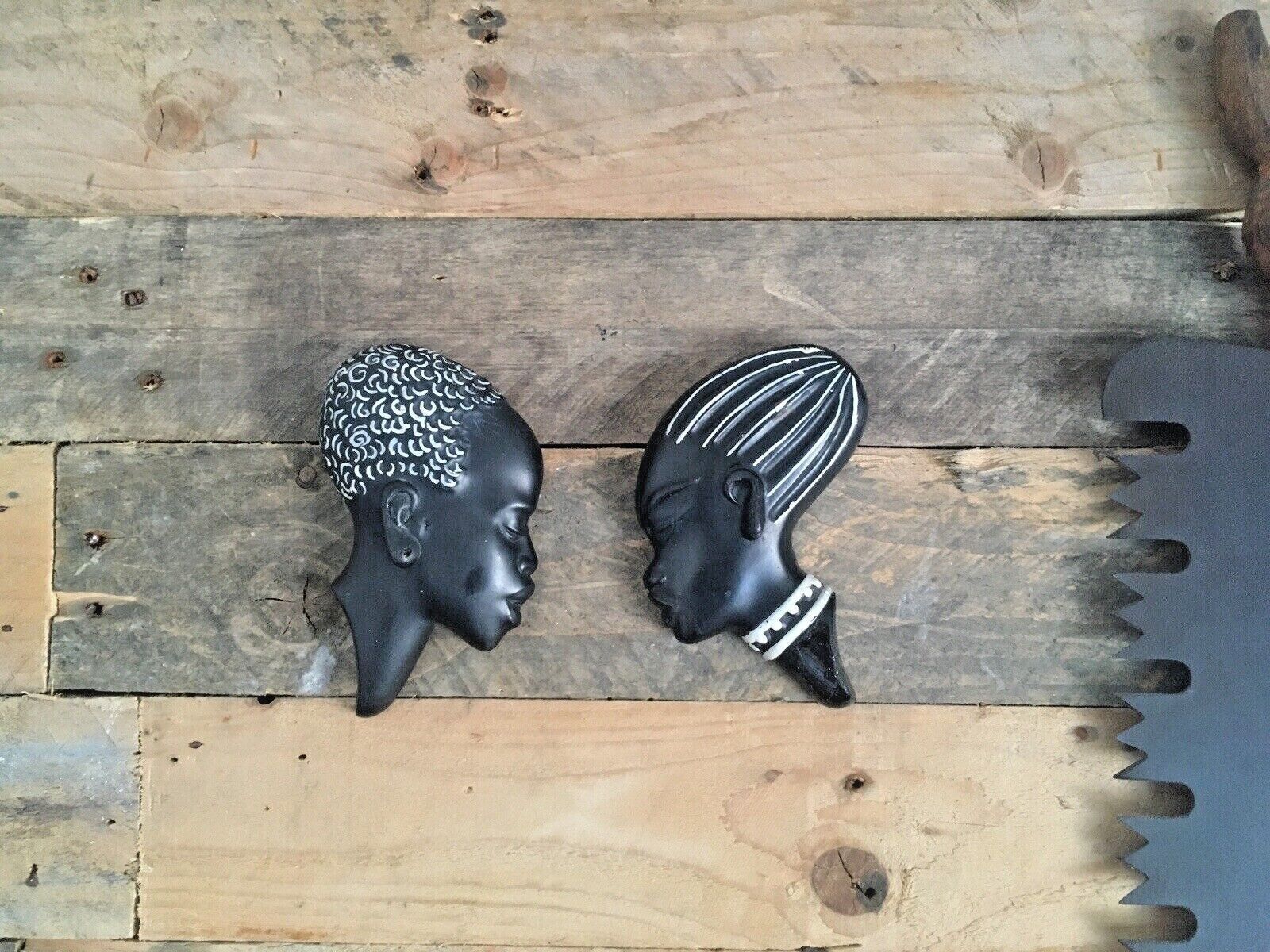 Pair Of 2 Vintage 1950s Duron Chalkware African Lady Wall Mask Face ...
