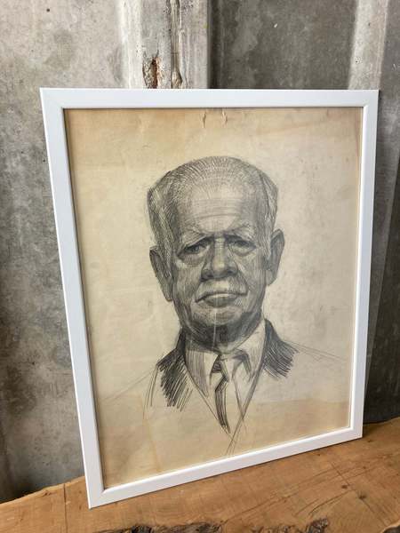 Vintage Original Pencil Drawing Picture 1960’s Eastern European Old Man ...