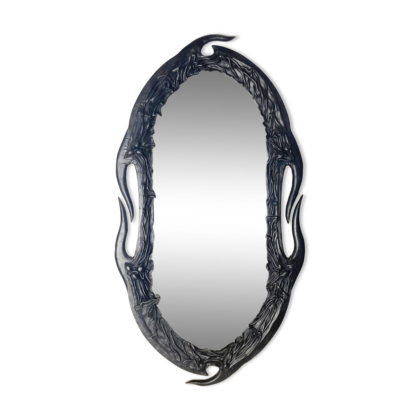 Midcentury Wavy "Art Nouveau" Leather Wrapped Mirror | Vinterior