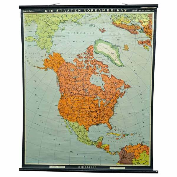 Vintage Map Wall Chart Countries Of North America Rollable Mural Poster ...